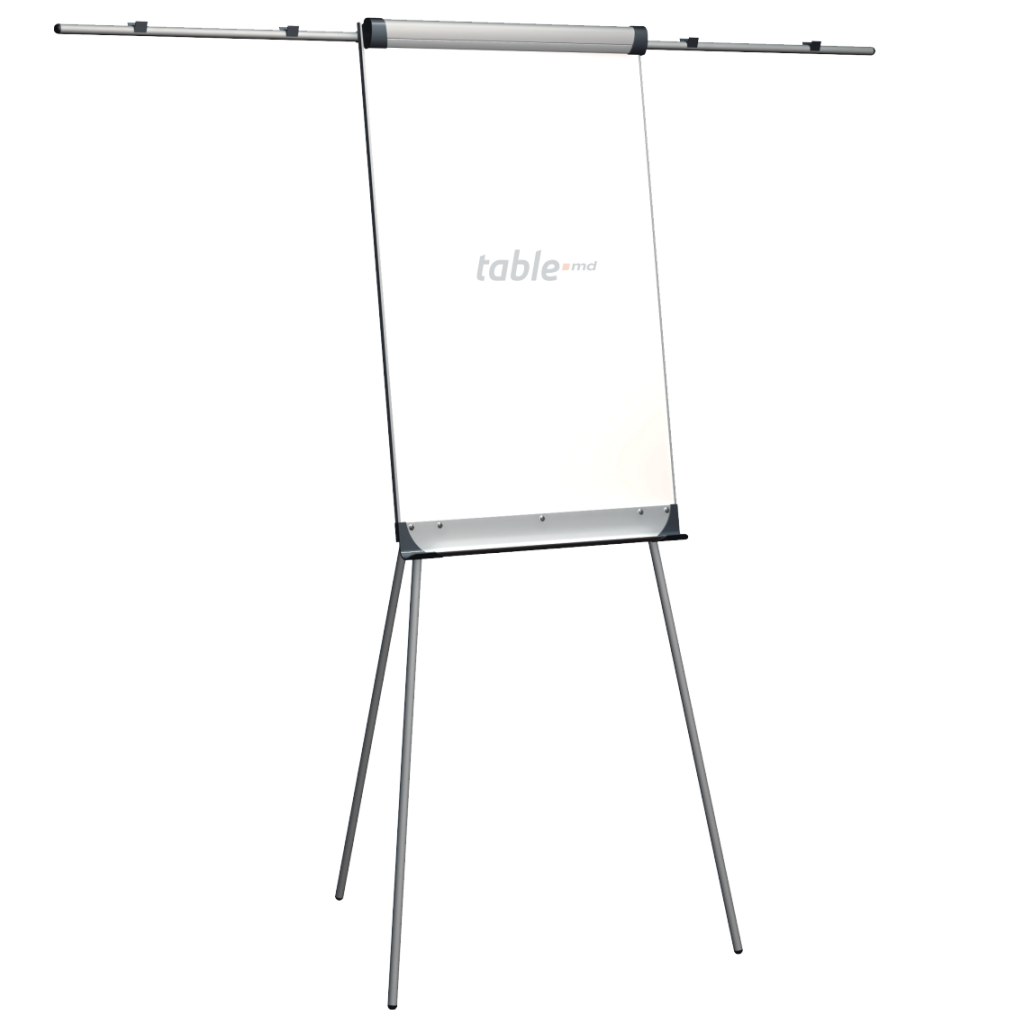 Tabla flipchart cu brate laterale. Tabla magnetica pe trei picioare.